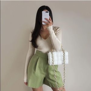 Zara | Shorts | Zara Linen Blend Green Bermuda Shorts Medium | Poshmark